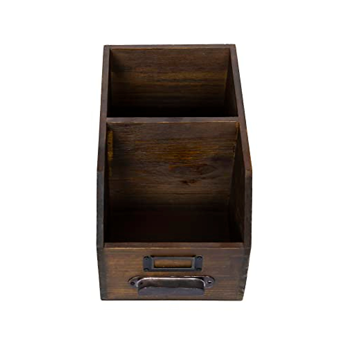 Creative Co-Op Vintage Wood Filing Box with 2 Compartments, Handle, and Label Holder, Brown