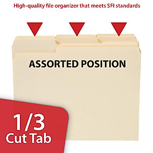 Staples 116657 Manila File Folders Letter 3 Tab Assorted Position 100/Box