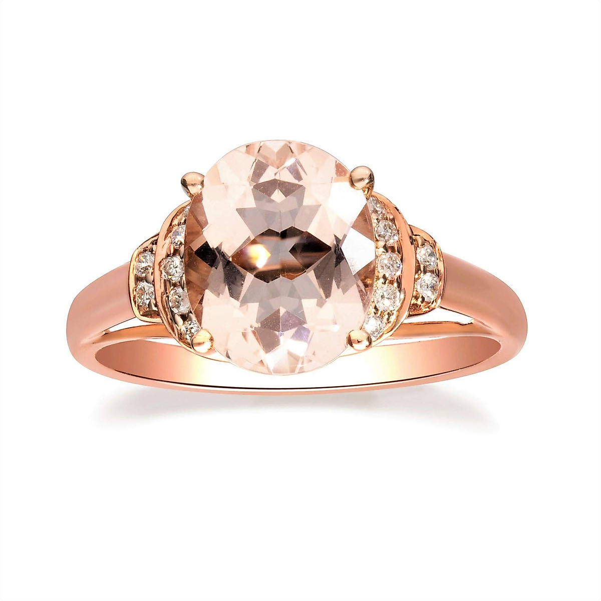 Gin & Grace 10K Rose Gold Real Diamond Ring (I1) with Genuine Morganite Daily Work Wear Jewelry for Women Gifts for Her