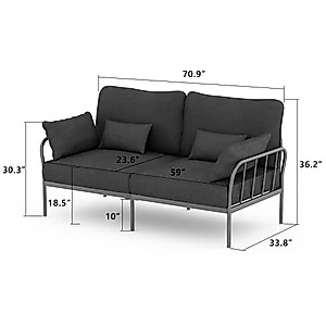 DUESI 71'' Modern Loveseat Furniture, Small Couches for Living Room with 2 Cushions, Steady Steel Framework, Metal Sofa Couches for Living Room, Easy Assembly, 650 LB Capacity(Deep Grey)