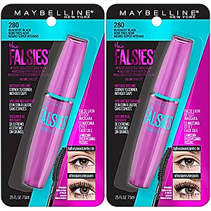 Maybelline Volum' Express the Falsies Volumizing, Washable Mascara, Blackest Black, 2 Count