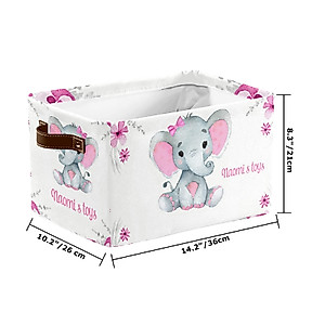 Joyestore Pink Elephant Personalized Storage Bins ,Baskets Cubes Organizer with Handle for Shelves Closet Nursery Toy 1 Pack