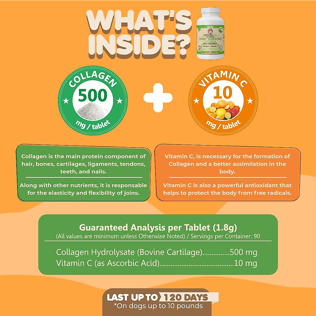 Makondo Pets - Collagen for Dogs & Cats - Collagen Supplements for Joint Health - Vitamin C Supplement for Joint Mobility - Joint Support Supplement for Dog & Cats - Bacon Flavored Tablets (60 Count)