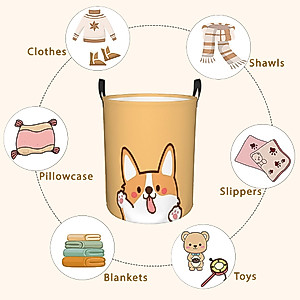 Funny Corgi Puppy Dog Laundry Basket,Waterproof Foldable Laundry Hamper,Dirty Clothes Laundry Basket, Linen Bin Storage Organizer for Toy Collection 16" x 20"