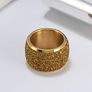 PAURO Women's Stainles Steel Wide Wedding Band Ring with Sparkly Bling Small Disc Sequins Pave Setting Gold Size 9