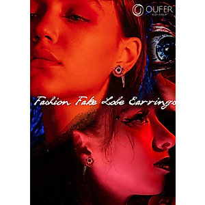 OUFER 2PCS Fake Lobe Earrings, 18G Devil's Eyes Lobe Piercing Jewelry, Fake Devil's Teeth Fake Gauges Faux Plug Taper 3D Devil's Flowers Body Piercing Jewelry For Women And Men