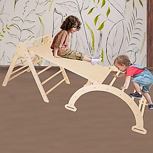 MyHarney 3-in-1 Wooden Climbing Ladder Toys, Climbing Gym Set for Toddlers, Triangle Toddler Boys & Girls Climber Toys with Ramp, Toddler Slide Ladder for Home Indoor Playground 2-6yrs Old