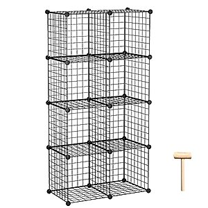 C&AHOME Wire Cube Storage, 8-Cube Organizer Metal C Grids Storage, Storage Bins Shelving, Modular Book Shelf, DIY Closet Cabinet Ideal for Living Room, Home, Office 24.8" L x 12.4" W x 48.4" H Black
