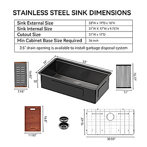 33 Kitchen Sink Black Stainless - Lordear 33 Inch Undermount Sink Ledge Workstation Gunmetal Black Stainless Steel 16 Gauge Single Bowl Under Counter Kitchen Sink Basin with Accessories