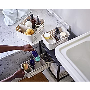 Joseph Joseph EasyStore - Slimline Bathroom essentials Storage Basket Organiser with moveable pot and divider, Ecru