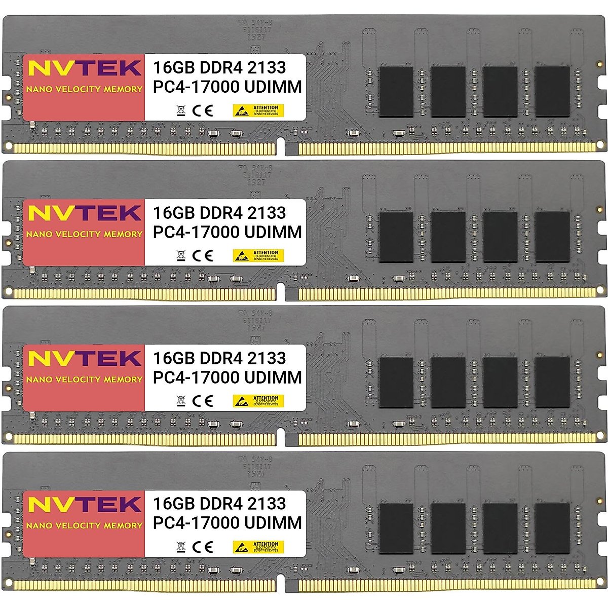 NVTEK 64GB (4X16GB) DDR4 2133MHZ PC4-17000 UDIMM 2Rx8 1.2V 288-PIN Non-ECC Unbuffered Desktop PC Computer Memory KIT