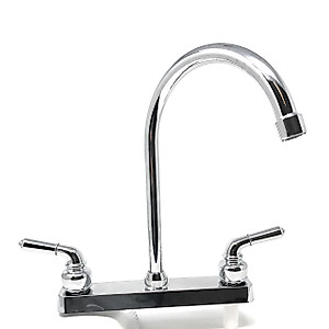 Chromed Surface 8" Two-Handle Tall Stainless Steel Spout Kitchen Faucet 8-Inch Center Hole [1113 PF] ADA Plastic (POM) Body HI Rise SPOUT NO Lead