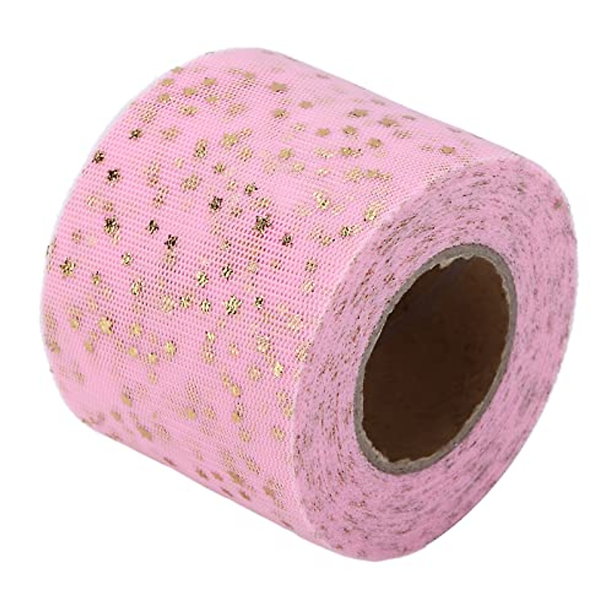 Cyrank Tulle Rolls 2pcs, 6cm Width 25 Yards Tulle Fabric with Gold Stars Patterns Glitter Tulle Rolls for Chair Ties Tutu Skirt Wedding Decor Gift Wrapping(Pink)