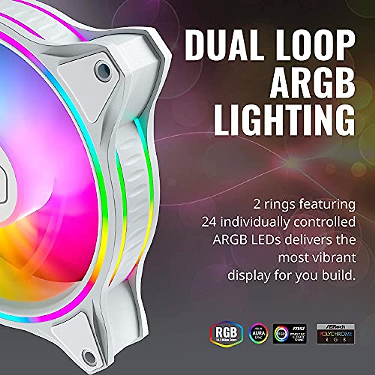 Cooler Master MasterFan MF140 Halo White Edition Duo-Ring ARGB Lighting Fan, 24 Independently LEDs, PWM Static Pressure Fan, Absorbing Pads for Computer Case & Liquid,for 5V 3-Pin ARGB
