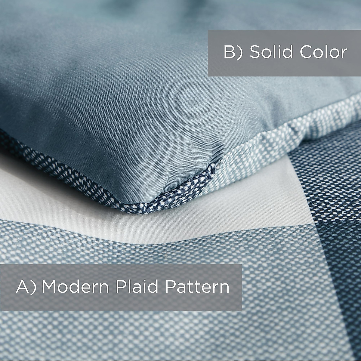 Hyde Lane Plaid Twin Comforter Set for Teen, Farmhouse Comforter Twin Size Bed, Blue and White Comforter, Grid Buffalo Lightweight 3 Pieces Bed Sets Includes 1 Comforter, 1 Shams (66 x 90 Inch)