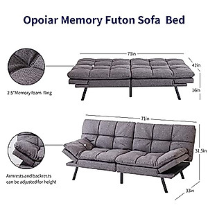 Opoiar Futon Sofa Bed,Small Splitback Linen Fabric Memory Foam Couch,Modern Convertible Love seat for Compact Living Spaces,Studio,Apartment,Dorm,Guest Room,Home Office 71”/Grey Sofa
