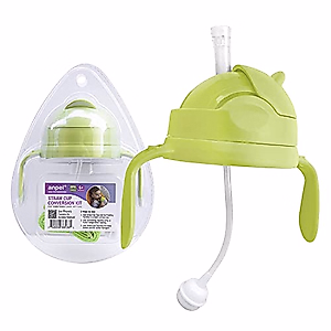 3-in-1 Straw Sippy Cup Conversion Kit for Comotomo Baby Bottle, 5 Ounce and 8 Ounce (Weighted Straw, Green)
