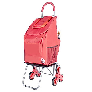dbest products Stair Climber Bigger Trolley Dolly Shopping Cart, Red Shopping Grocery Foldable Cart Condo Apartment