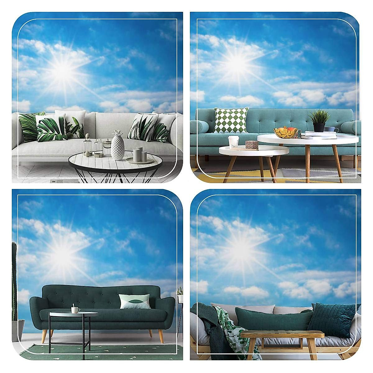 3D Wallpaper The Sun with Bright Rays in The Blue Sky with White Light Clouds Self Adhesive Bedroom Living Room Dormitory Decor Wall Mural Stick and Peel Background Wall Ceiling Wardrobe Sticker