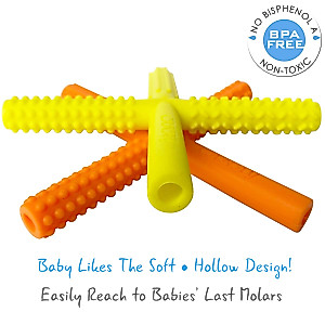 X Hollow Teether Tubes with 3 Different Textures - Teething Toys for Babies 3-6 Months 6-12 Months - BPA Free/Freezer & Refrigirator Safe - Baby Teether for Infants and Toddlers