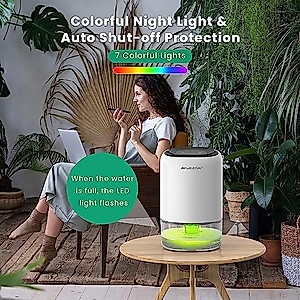 Dehumidifiers for Bathroom - Kitette Electric Dehumidifier for Bathroom with 50OZ Watertank, Quiet Deihumidifier for Bedroom Wardrobe Camper Trailer, 7 Color LED Light, Auto Shut Off
