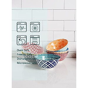 Teocera Cereal Bowls, Soup Bowls, Porcelain Multicolor Bowl Set, 18 Ounce for Cereal, Soup, Oatmeal, Salad, Dessert, Set of 6