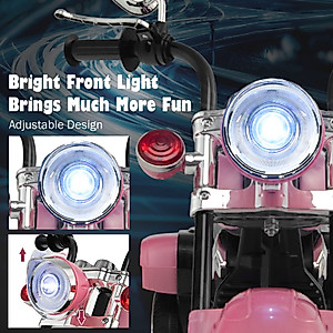 OLAKIDS Kids Electric Motorcycle, 6V Battery Powered Ride on Chopper Motorcycle with Horn, Headlights, 3 Training Wheels Electric Motorcycle for Children (Pink)