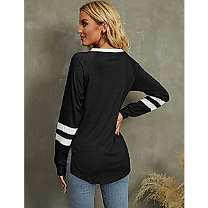 Tunic Tops for Leggings for Women V Neck Long Sleeve Fall Shirts Loose Fit Casual Tops B-black