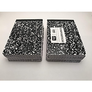 Composition Book cut in half, Wide Ruled, 7.50 x 4.75 Inch Sheet Size, Black Marble, 10 Pack 100 Sheets