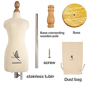 lavandeform Female Dress Form Mannequin(Not Full Size Body Height 12.8 inch for Sewing, 1/3 Size Female Tailor Dressmaker Dummy for Pattern Making Fully Pinnable Mannequin with Wooden Stand (1/3)