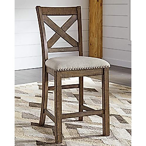 Signature Design by Ashley Moriville Rustic Farmhouse 24.5" Upholstered Barstool, 2 Count, Beige & Brown