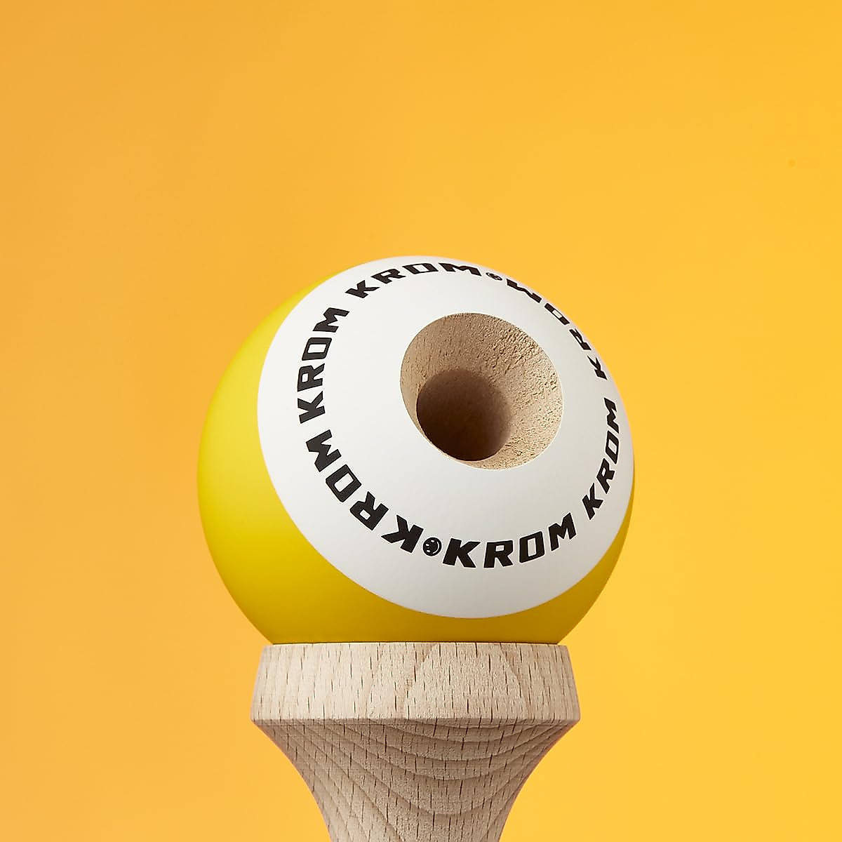KROM - Kendama Toy POP Yellow - High Wood Quality - Extra Strong - for Beginner and Pro - Gift Pack : Extra String + Stickers