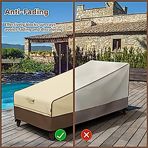 MR. COVER Outdoor Chaise Lounge Covers Waterproof for 74-76 Inch Patio Lounge Chairs, Sturdy 600D Polyester & Double-Stitched Seams, Brown & Khaki, Set of 2