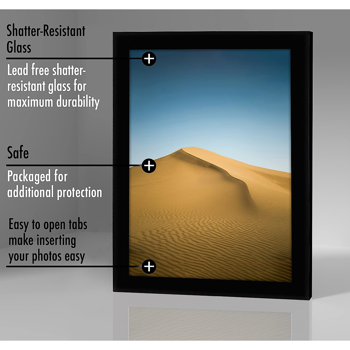 Americanflat 9x12 Picture Frame in Black - Engineered Wood Photo Frame with Shatter-Resistant Glass, Hanging Hardware, and Easel for Wall and Tabletop Display