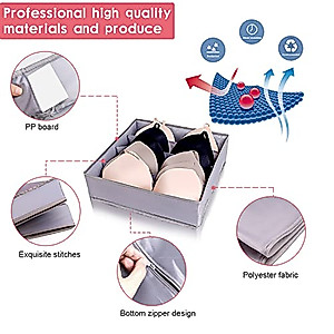 Jay-Chi Bra Underwear Organizers Dresser Drawers - Large Foldable Closet Underwear Organizers Dividers Washable Fabric Storage Box for Bra 2 Set Grey