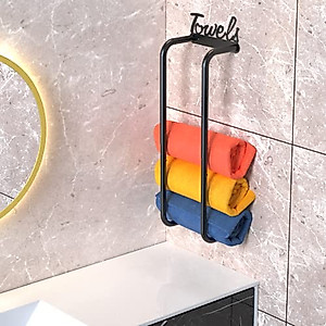 Towel Rack Wall Mounted,Wall Towel Rack for Rolled Towels,Washcloths Bathrobe Storage Shelf Organizer Hand Towels Holder for Bathroom Cloakroom - Black