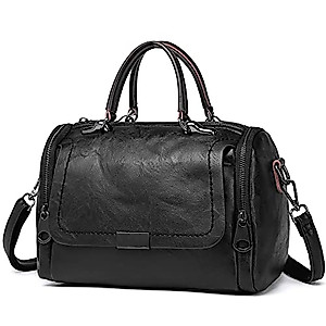 KKP Women's Purse Leather Handbags Women Travel Satchel Bag Adjustable Strap Boston Bag-Black
