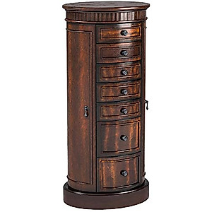 Hives and Honey Bailey Oval Standing Jewelry Armoire Cabinet, Jewelry Storage Organizer with Mirror Lid, Side Doors, 7 Drawers, Jewelry Chest, Jewelry Box for Necklaces, Earrings, Bracelets, Walnut