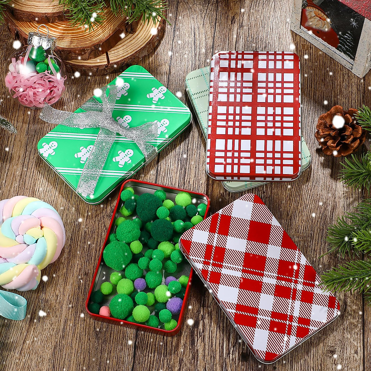 Blulu 12 Pcs Christmas Gift Card Holders, Plaid Patterns Tin Boxes Xmas Small Gift Card Box with Lids for Money Greeting Card Holiday Party Favors Gift Giving Stocking Stuffers, 4.92 x 3.15 x 0.6 Inch