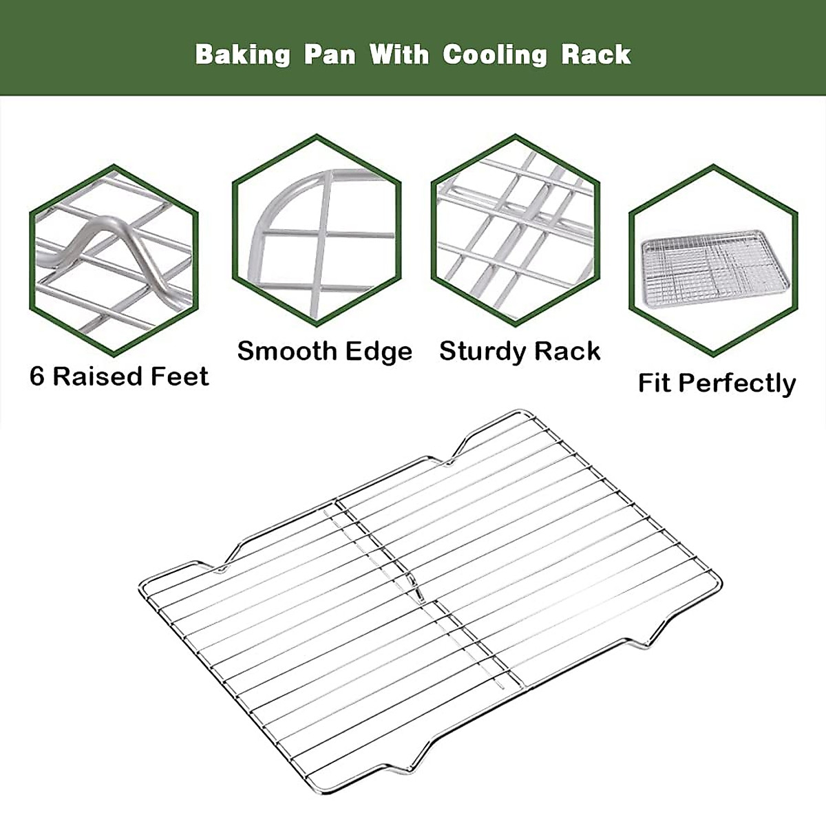 N&S AMOCWJ Food Grade Cookie Sheet with Wire Rack, Half Baking Pan for Oven Cooking, Stainless Steel Rimmed Tray Cooling Roasting Broiling Bacon Meat Steak - Dishwasher Safe (XL), Silver