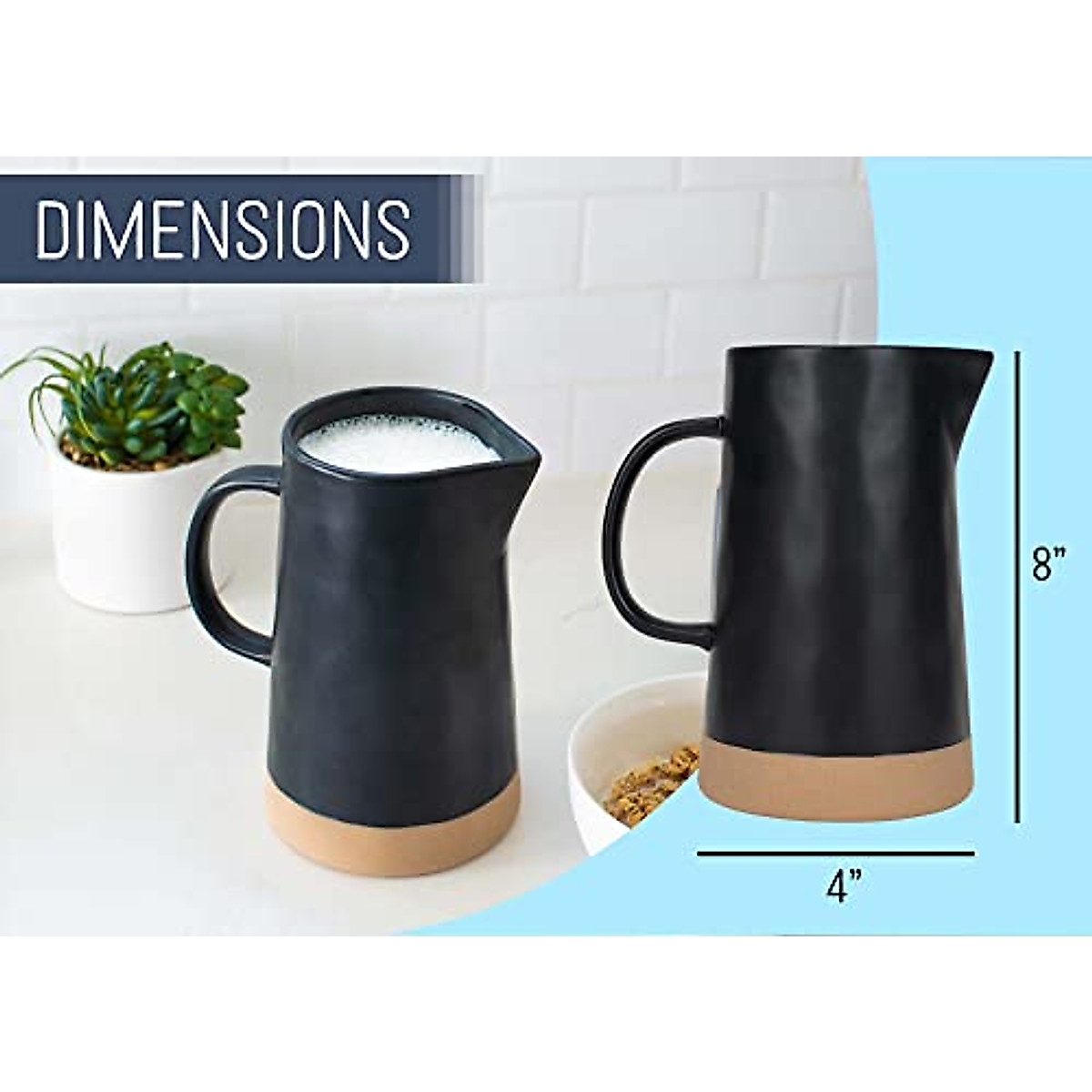 Nat & Jules Large Raw Bottom Matte Black 48 ounce Ceramic Pitcher Jug