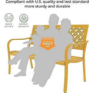Grand patio Outdoor Bench, Garden Benches with Anti-Rust Metal Powder Coated Frame, Patio Bench for Front Porch Park Outside Furniture Decor, Sunflower Yellow