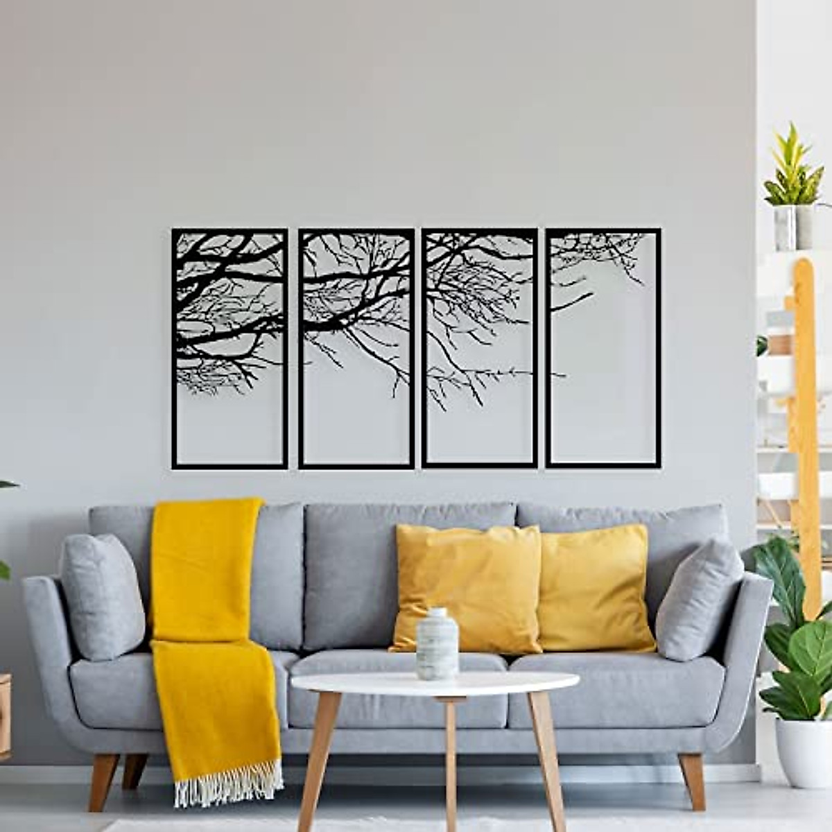 Peak Metal Wall Art, Tree of Life, Metal Wall Decor, 4 Panels for Living Room Decorations, Christmas Gift, Interior Decoration, Housewarming Gift 48 x 24 Inch (Black)