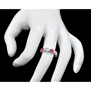 Natural 4 MM Ruby & Ethiopian Cut Opal Gemstone Ring 925 Sterling Silver July Birthstone Cluster Ring Opal Jewelry Birthday Gift For Wife (Sterling Silver, 8.5 US)