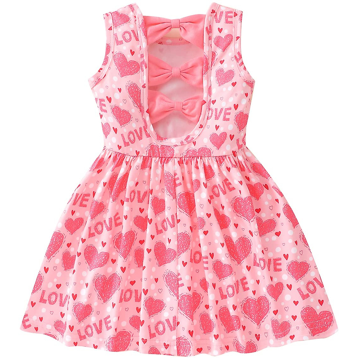 Girls Dresses Heart Toddler Bowknot Sleeveless Swing Dress Kids Summer Heart Clothes Love Hoilday Sundress Girls Valentine's Dress 4-5T Pink/1302