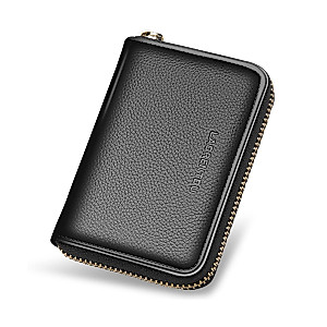 LAORENTOU Men Wallet Genuine Leather Card Holder for Male Brand Business Driver License Credit Card Case Holder (Black)