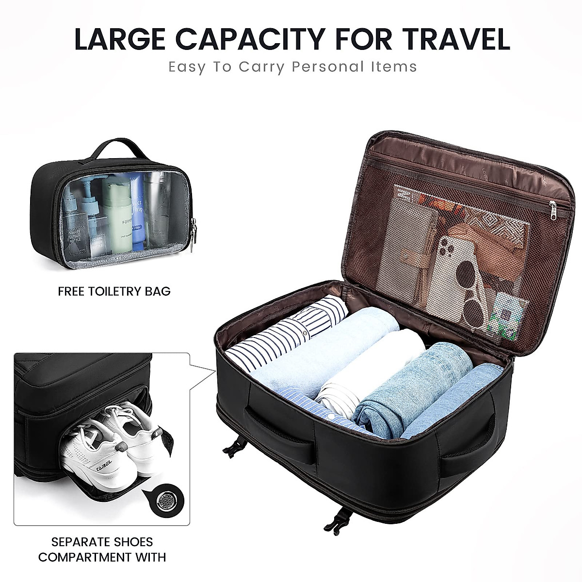 LOVEVOOK Travel Backpack,Carry On Backpack Flight Approved with Toiletry Bag,Expandable Large Laptop Backpack Women Waterproof Backpack Fit 17.3 Inch with USB Charging Port Shoes Compartment