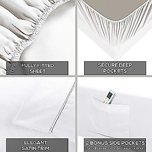 Mueller Ultratemp Bed Sheets Set, Super Soft 1800, 18-24 Inch Deep Pocket Sheets, Transfers Heat, Breathes Better, Hypoallergenic, Wrinkle, 6Pc, White, California King