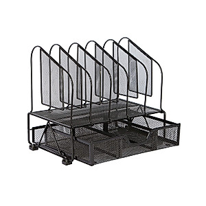 Beiz Desk Organizers and Accessories Storage with Drawer, Paper Tray and 5 Vertical File Folder Holders to Collect Office Supplies, Desktop Organizer for Workspace Home Office School, Black