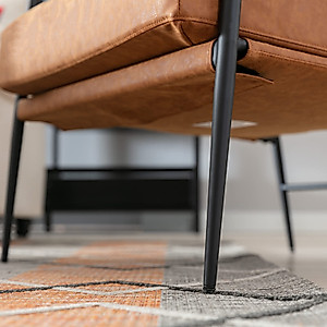 Ya-Home Mid-Century Accent Chair, Soft Armchair PU Leather Lounge Chair with Black Metal Legs, Upholstered Leisure Chair for Living Room Bedroom Reception Room, 1PC, Brown